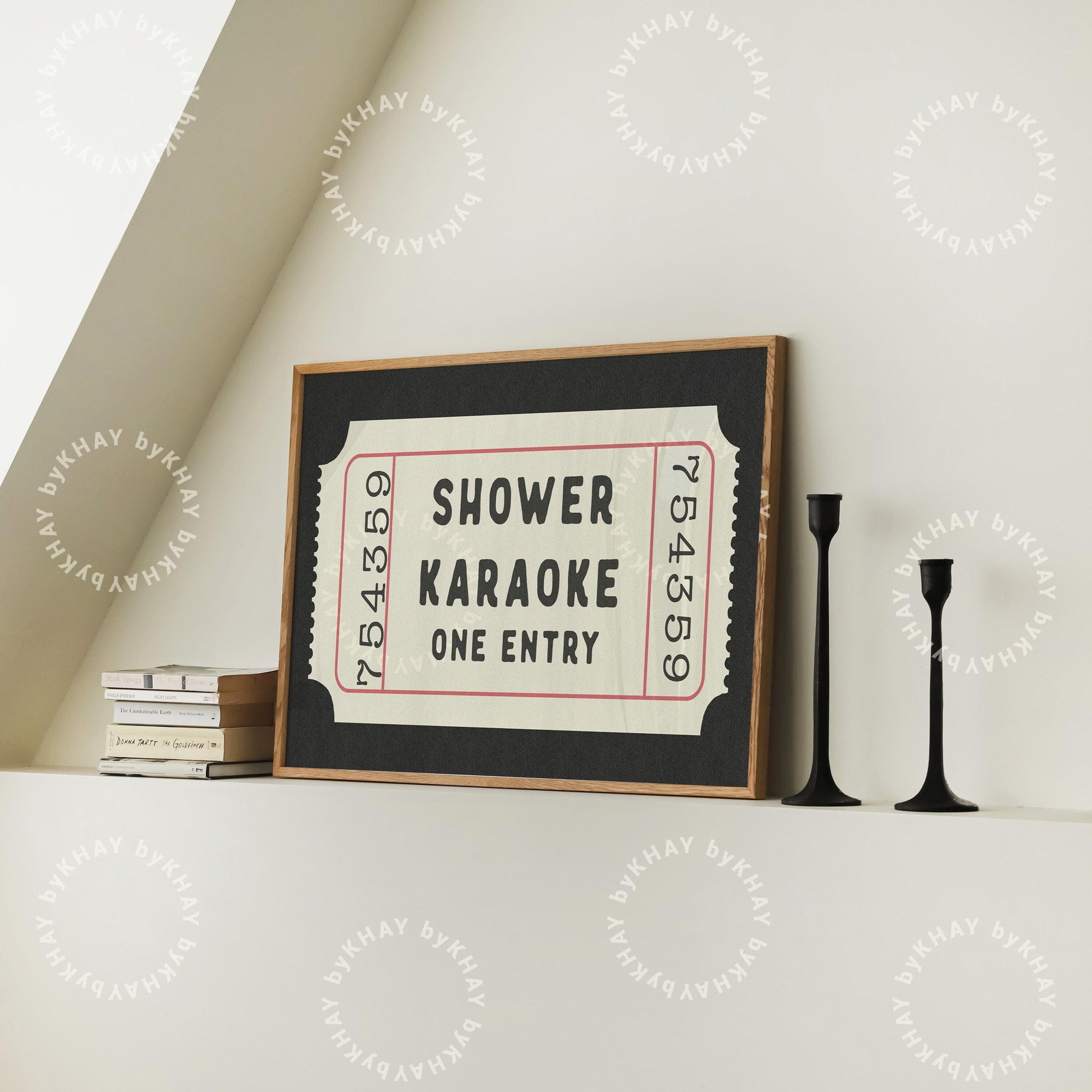 Shower Karaoke Ticket Horizontal Print Black Bathroom Retro Cream ...