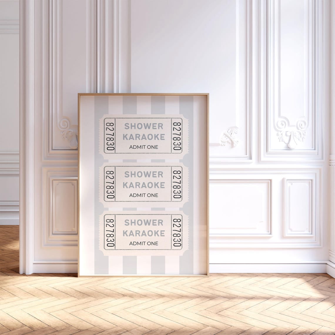 Shower Karaoke Ticket Poster, Gray White Bathroom Poster, Neutral Dorm ...