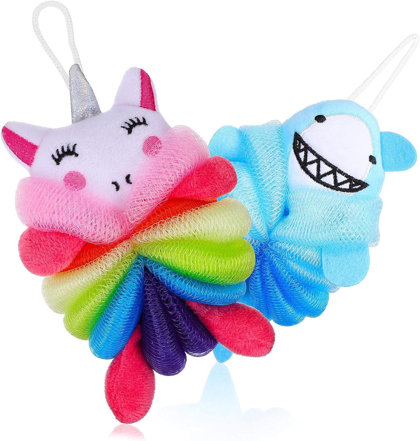 Shower Loofah 2pcs Bath Sponge Rose Red Unicorn Blue Shark Body Wash ...