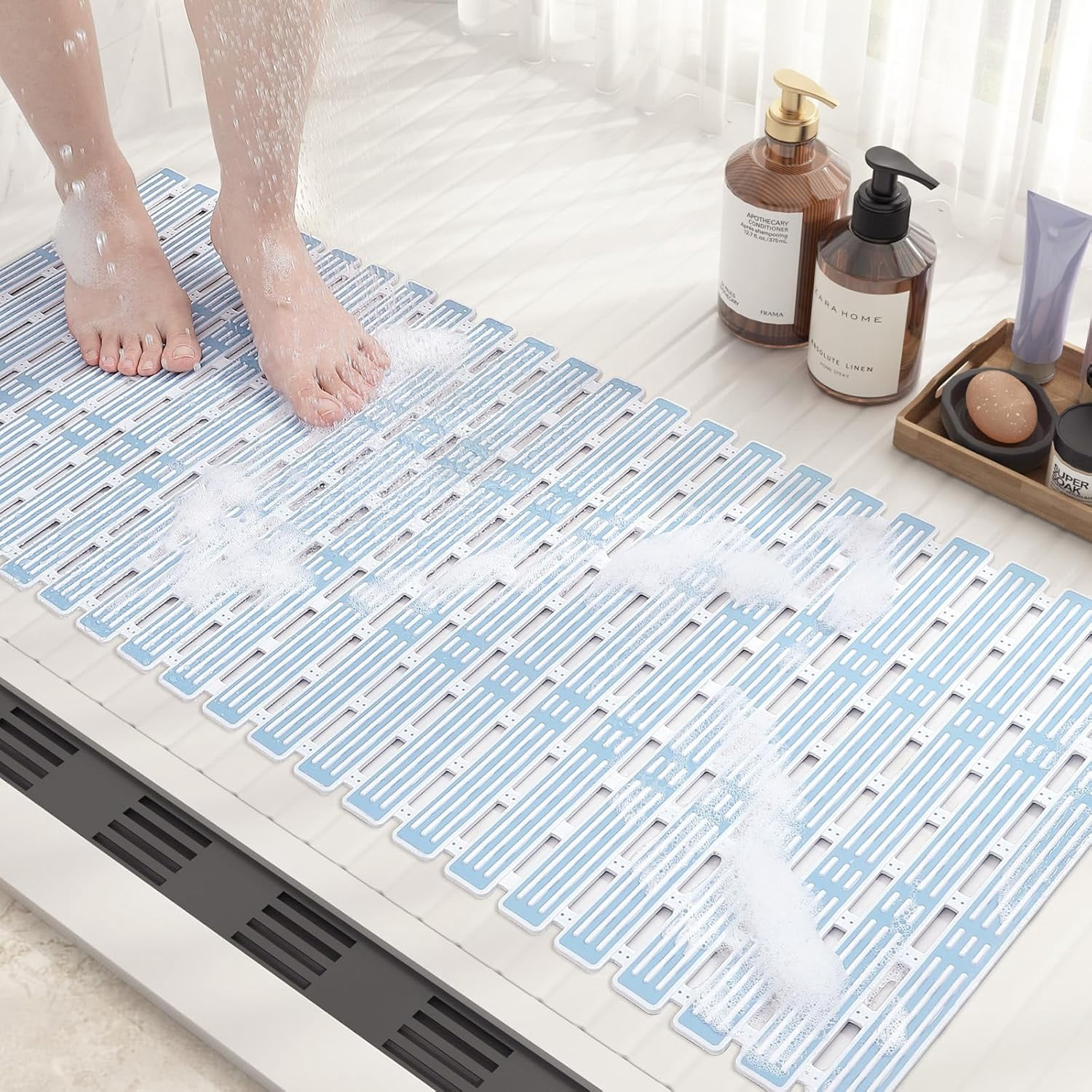 Shower Mat 16"x27", Extra Long Bathtub Mat Non Slip with Suction Cups ...