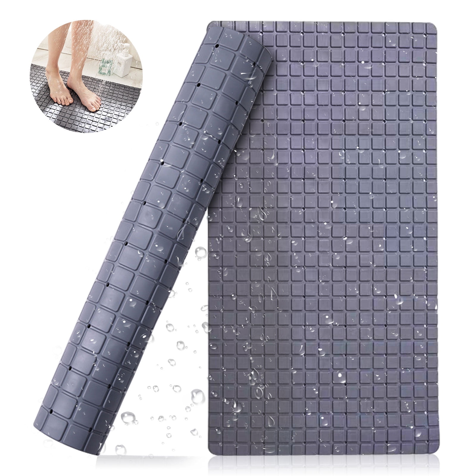 Xinlie Shower Mat 32"x16", Non-Slip, Drain Holes, Suction, BPA Free ...