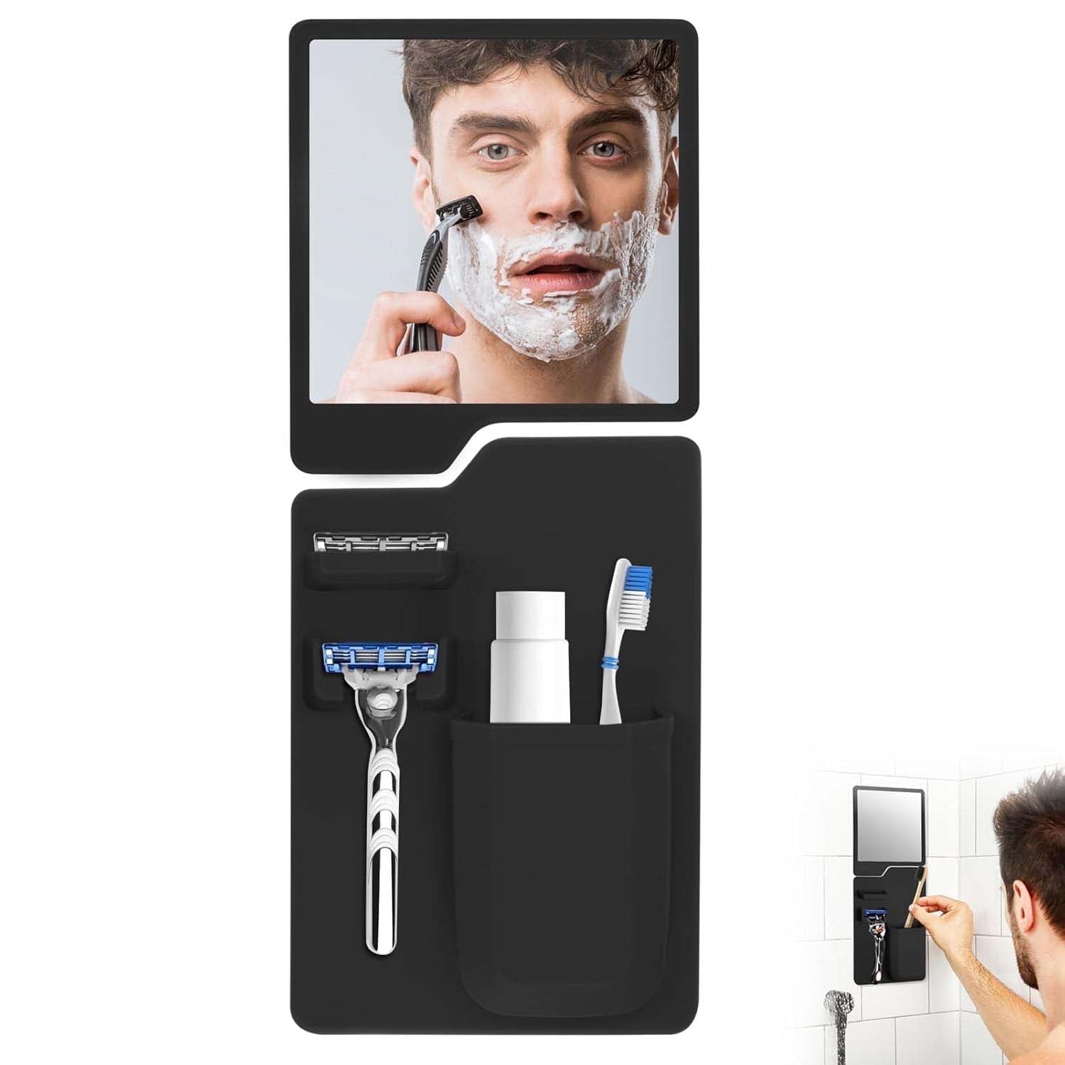 Shower Mirror for Shaving, Silicone Fogless Mirror with Toothbrush and ...