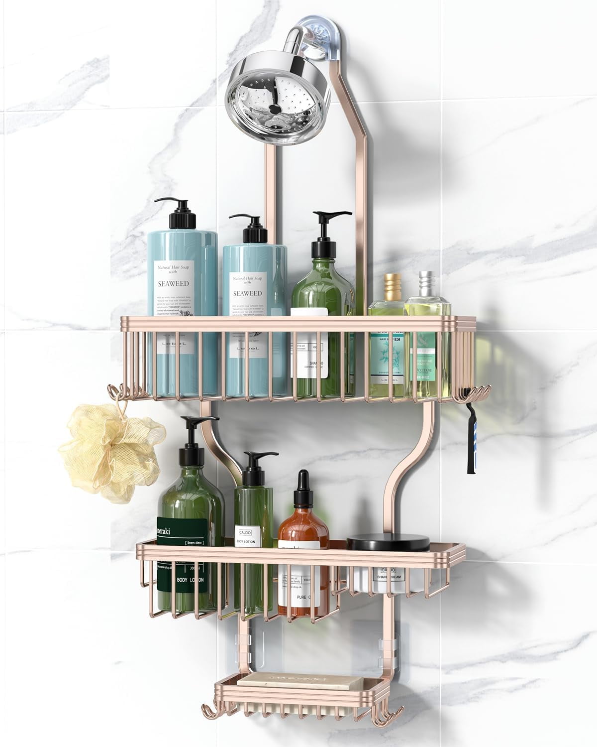 Shower - Never Rust Shower Organizer - over The shower with 10 Hooks ...