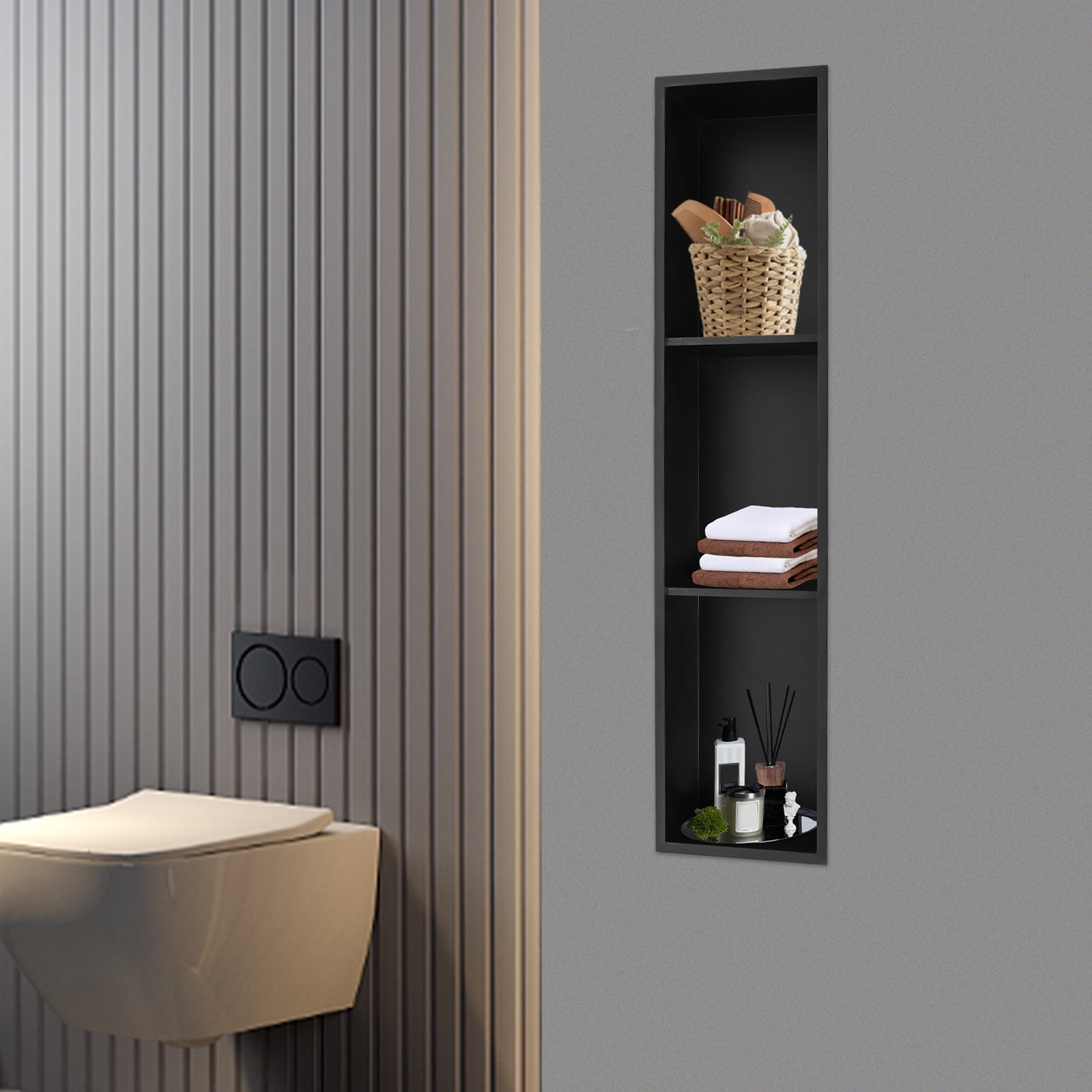 Shower Niche, 304 Stainless Steel Niche, Recessed Wall Niche Black 37. ...