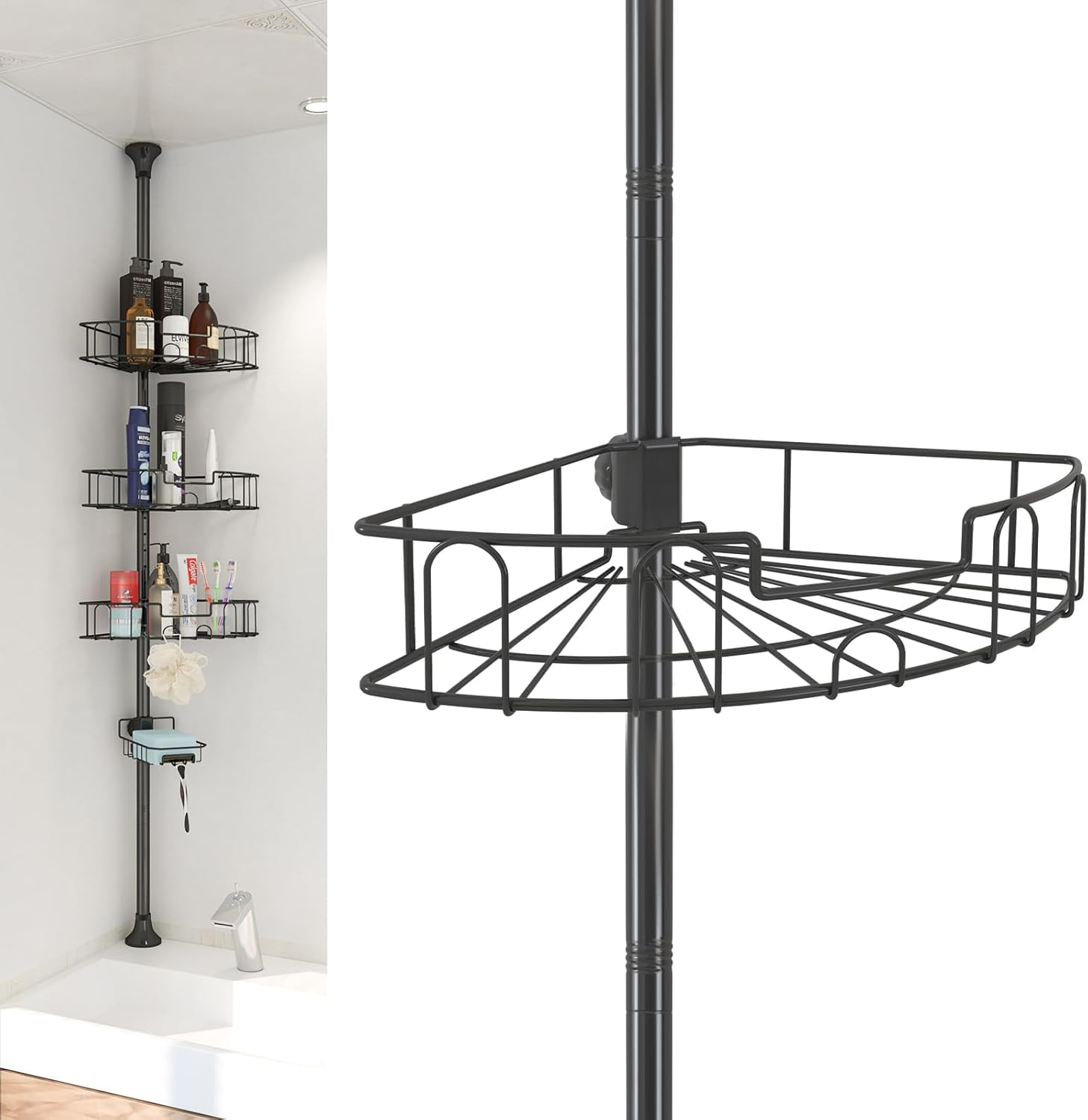 Shower Organizer, 39 to 125 Inch Height Adjustable Shower Caddy with 4 ...