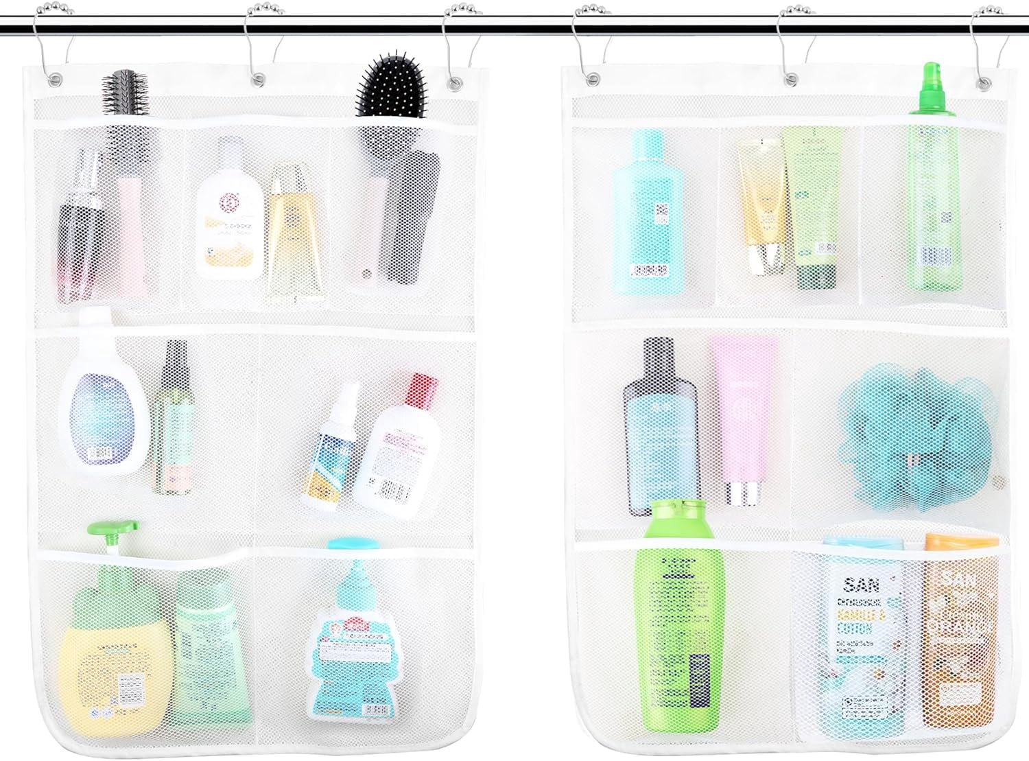 Shower Organizer, Mesh Shower Caddy, 7 Pockets With 3 Hooks, Hanging ...