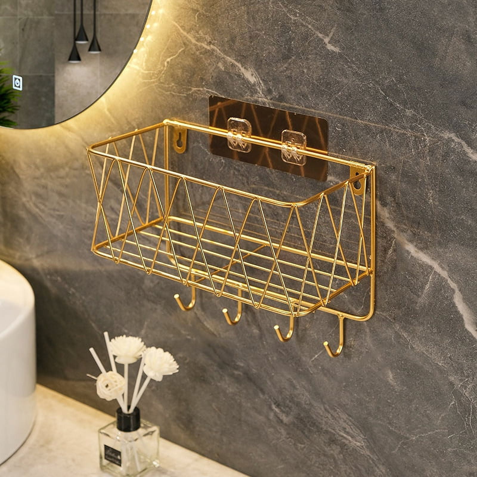 Shower Organizer Rack, Bottom Hollow Metal Basket Wall Mount, No-punch ...