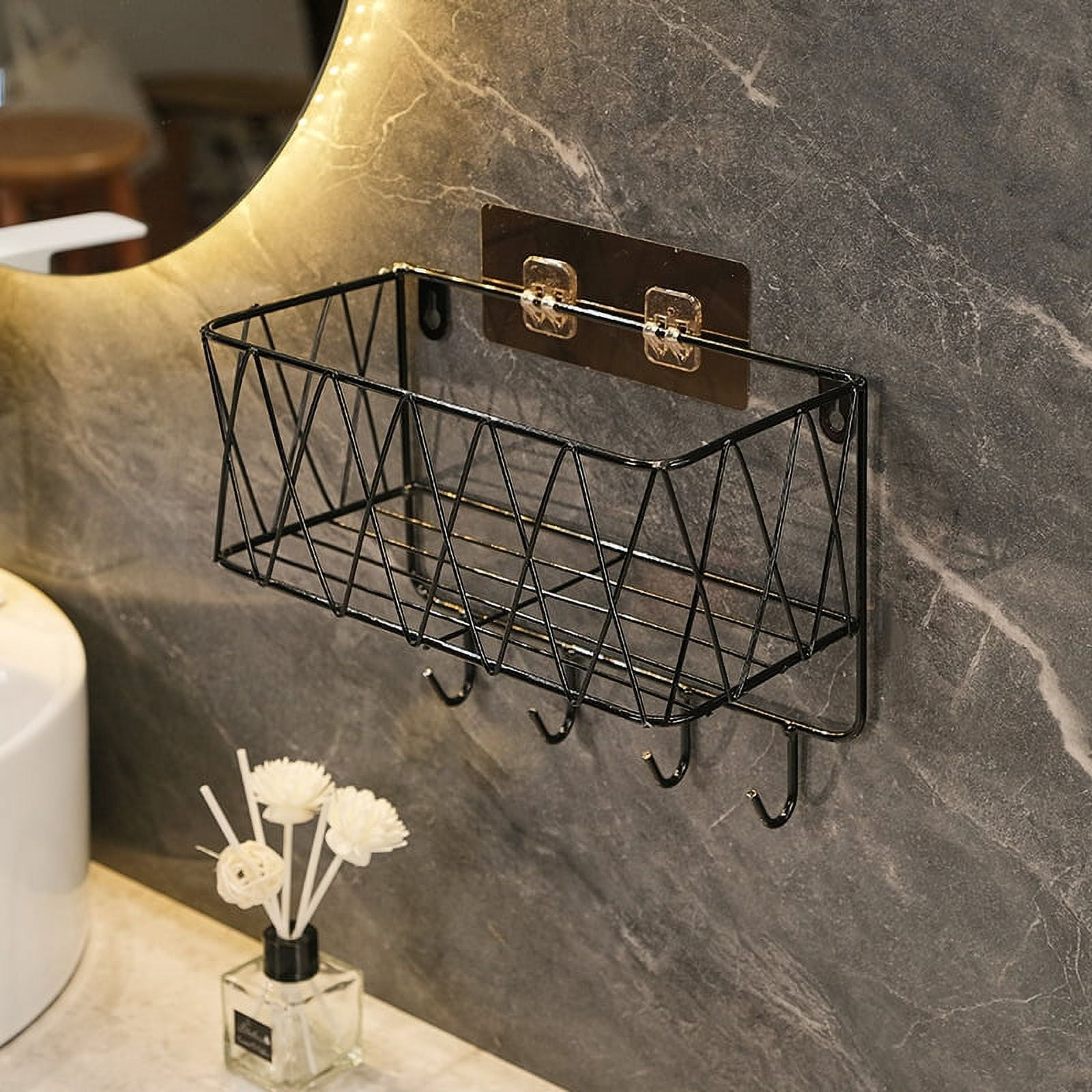 Shower Organizer Rack, Bottom Hollow Metal Basket Wall Mount, No-punch ...