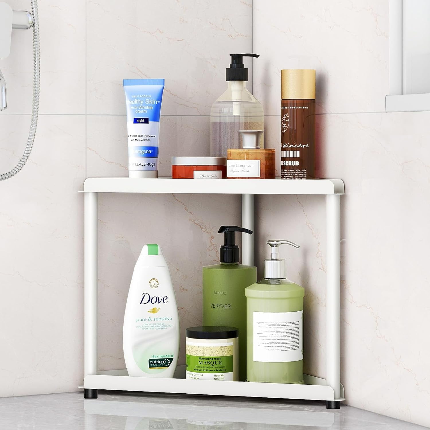 Shower Organizer Stand, 2-Tier Standing Shower Caddy Corner, Metal ...