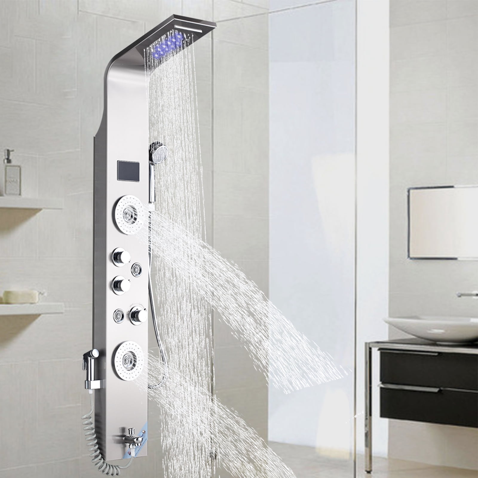 TVTIUO Shower Panel Tower System, 6-Function LED Rainfall, Waterfall ...