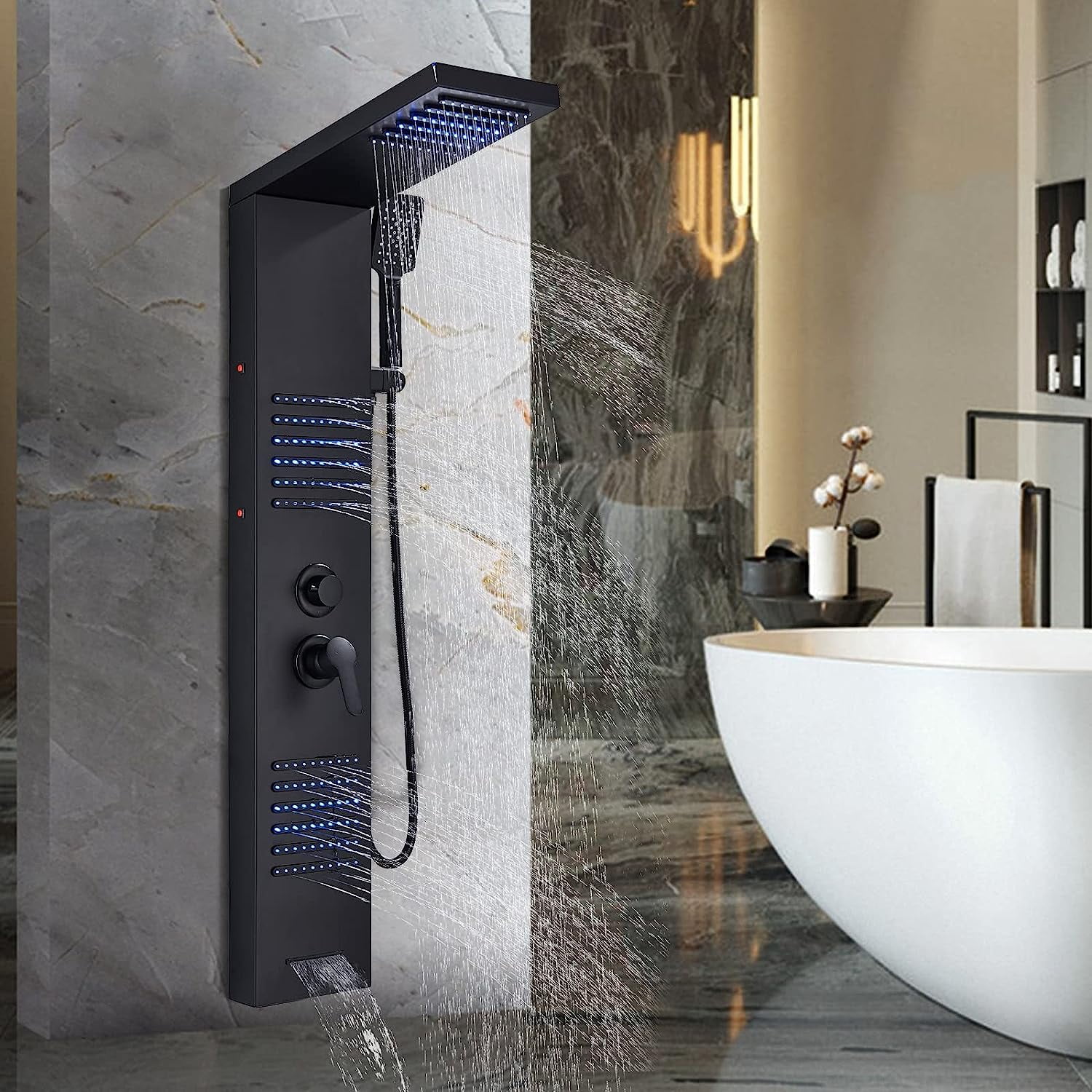 Shower Panel Tower System,LED Rainfall Waterfall Shower Head LED Large ...