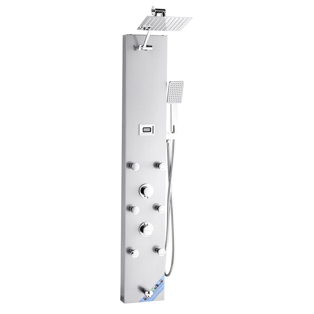 Shower Panel Tower System with Rainfall Shower Head, LED, 49 in Brushed ...