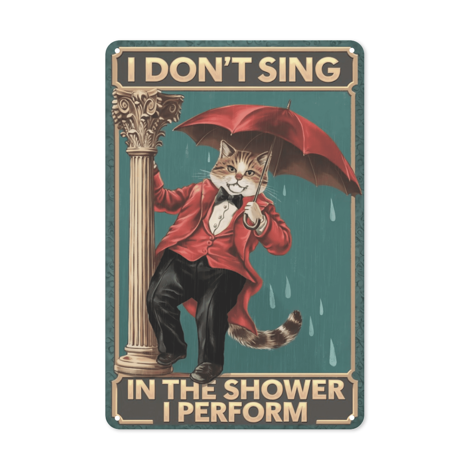 Shower Performing Cat metal sign Funny Bathroom Decor Feline Art ...
