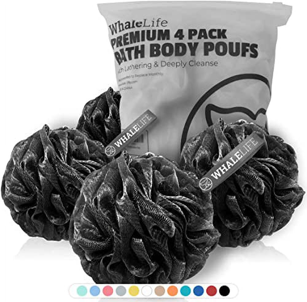 Shower Puff 4 Pack Black Bath Sponge Shower Loofahs Pouf Ball Nature ...