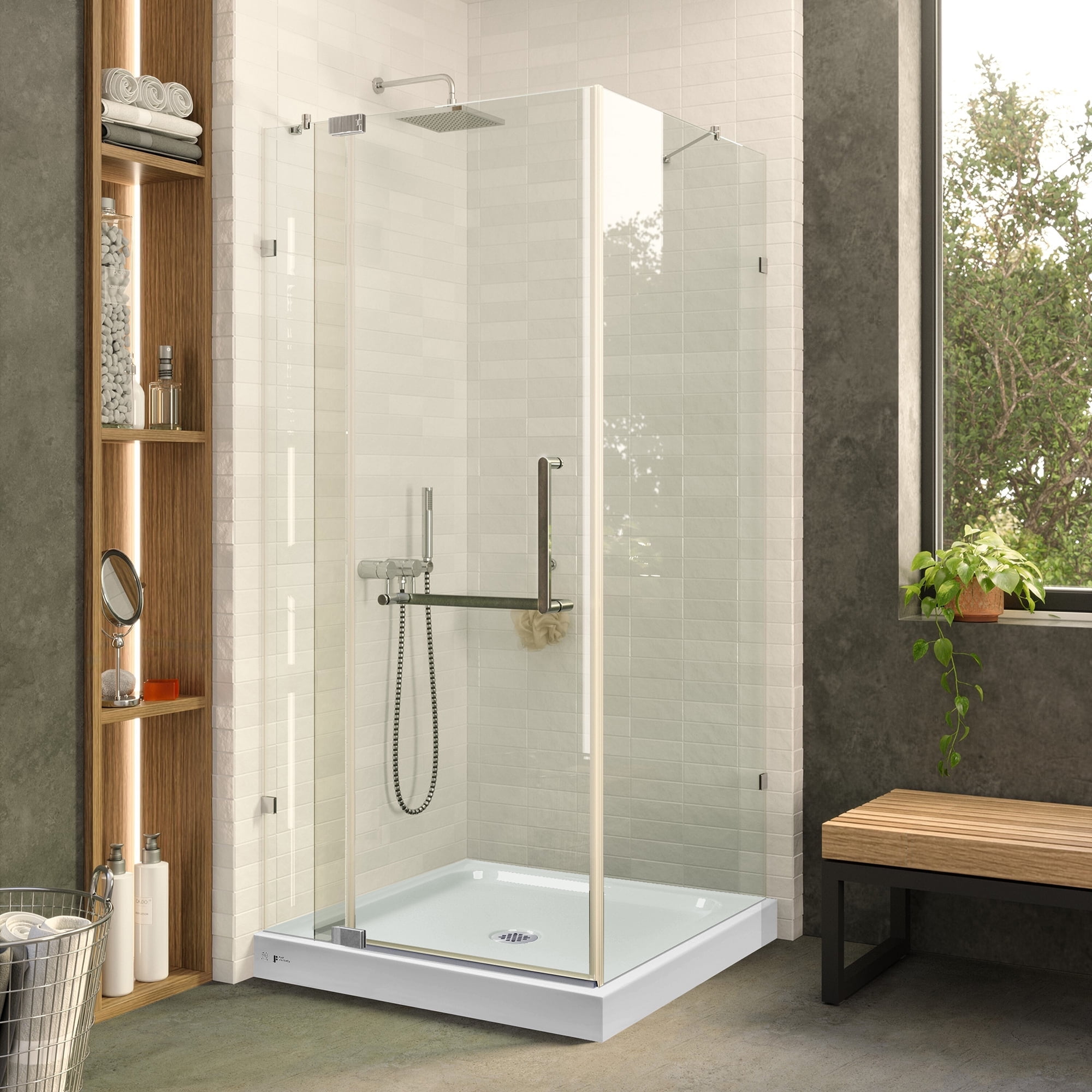 Shower Set for 30" x 30" Space - Double Threshold Acrylic Shower Base ...