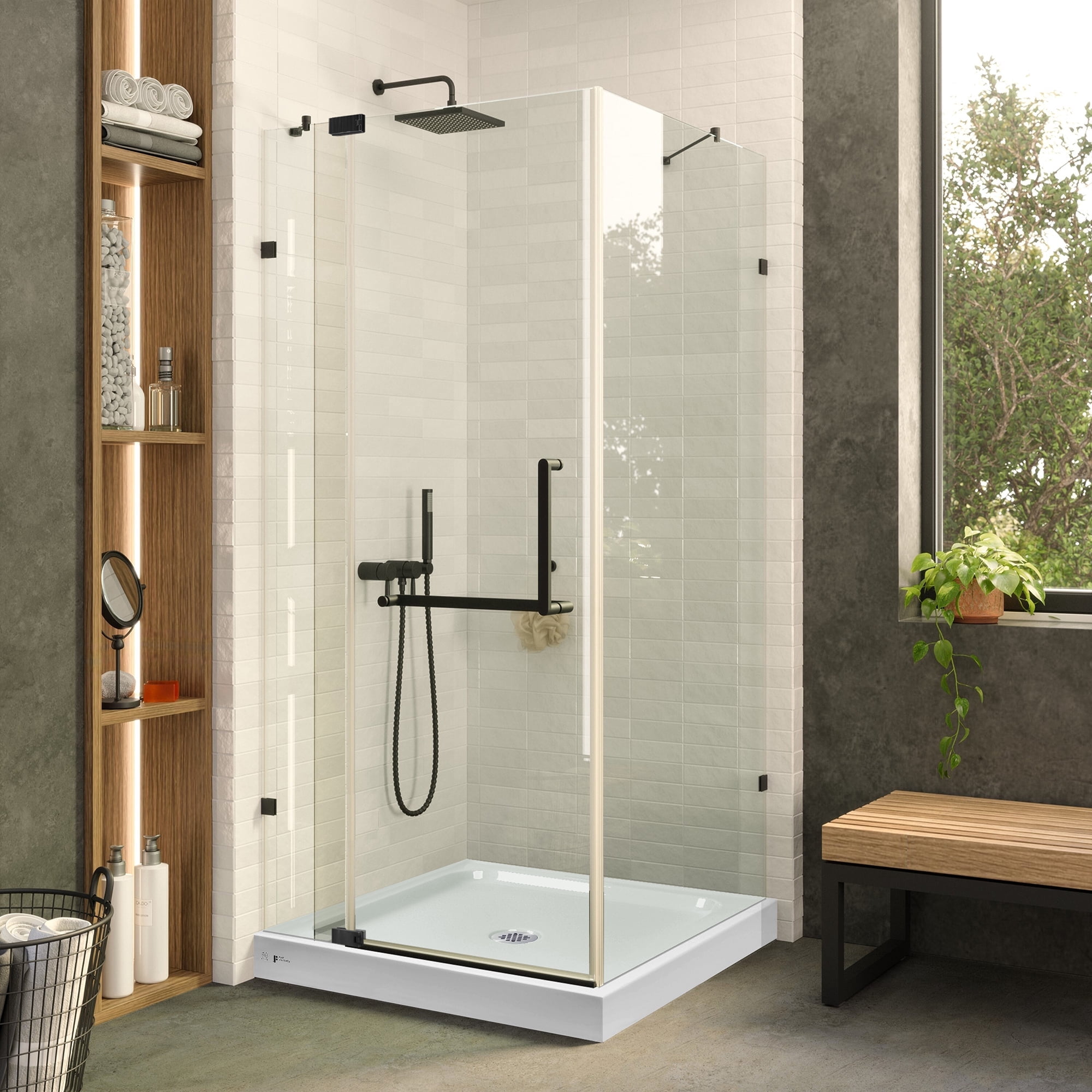 Shower Set for 34" x 34" Space - Double Threshold Acrylic Shower Base ...