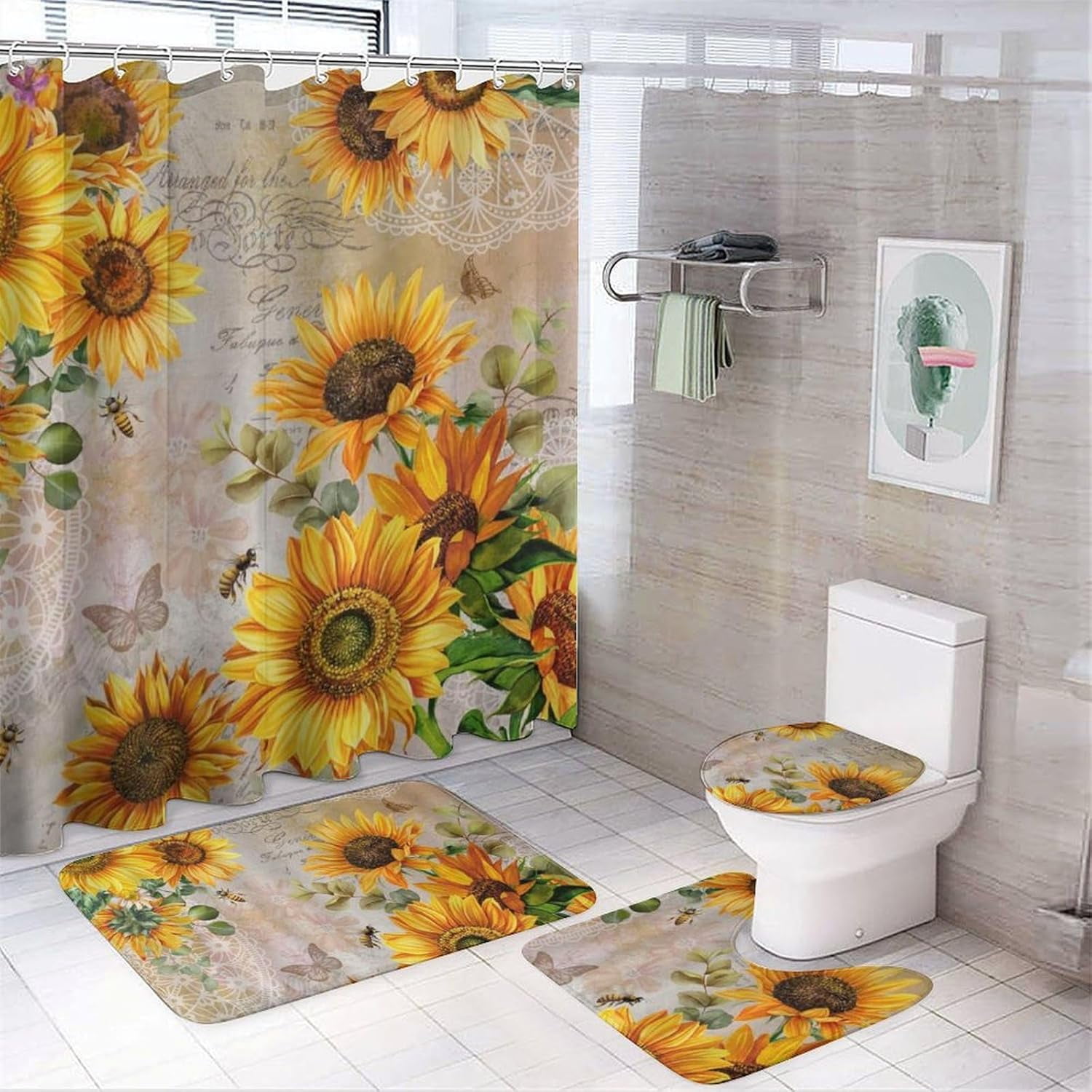 Shower Sets for Bathroom, Summer Tropical Leaves Pattern Printed on ...