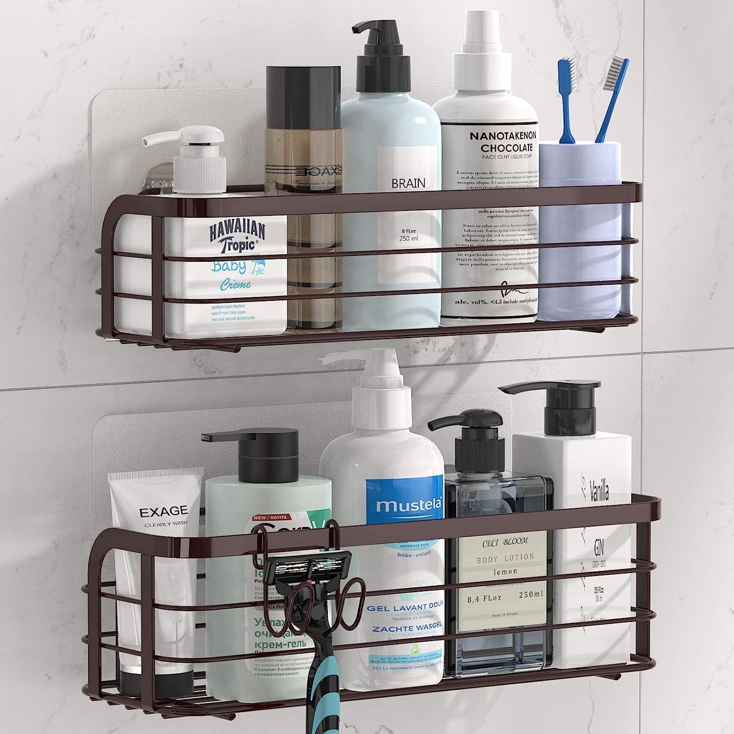 LUXEAR Adhesive 2 Pack Shower Caddy - Bath Storage, No Drilling ...