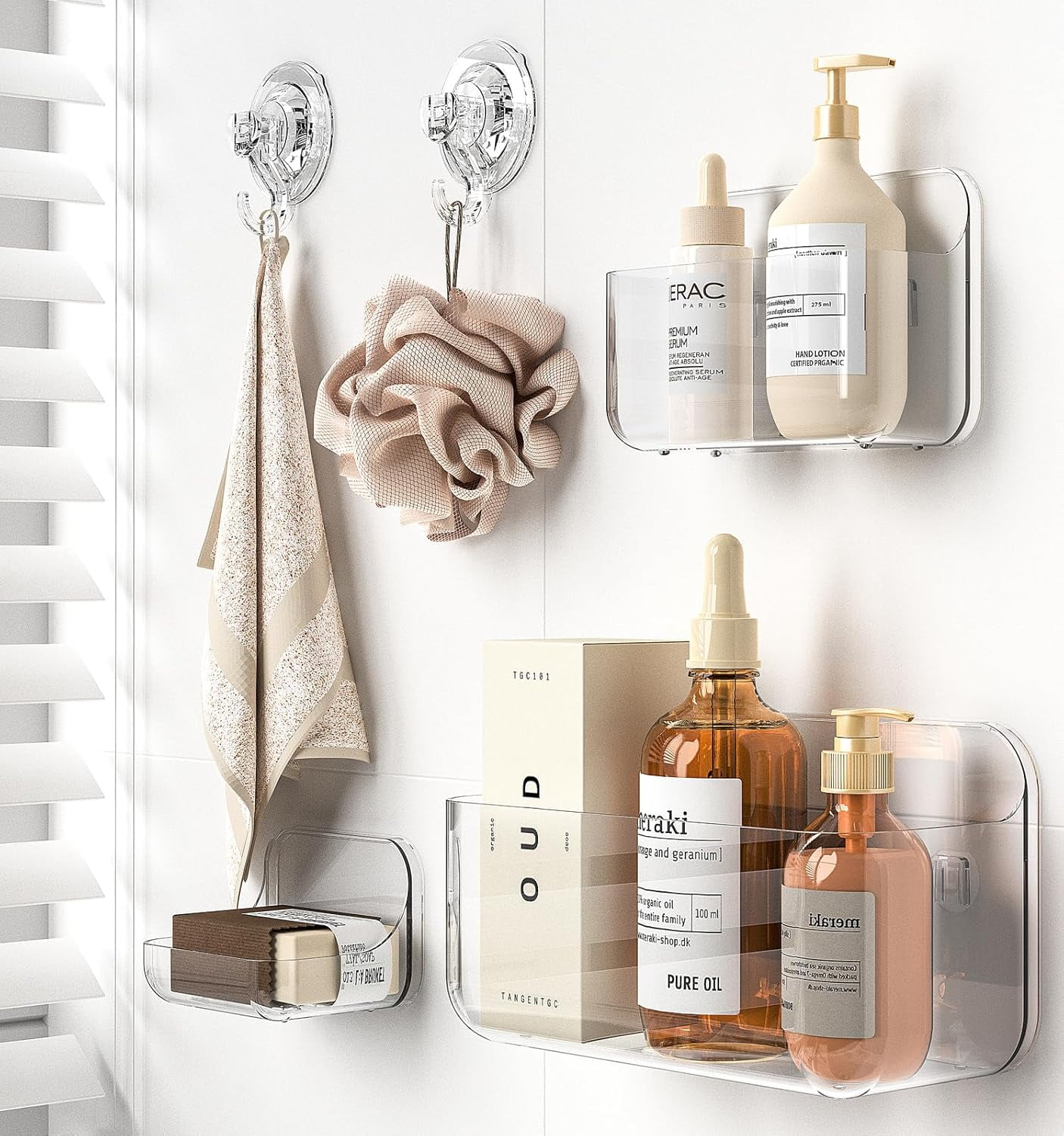 Shower Shelves, 5 Pack Adhesive Clear Acrylic Bathroom Shower Organizer ...