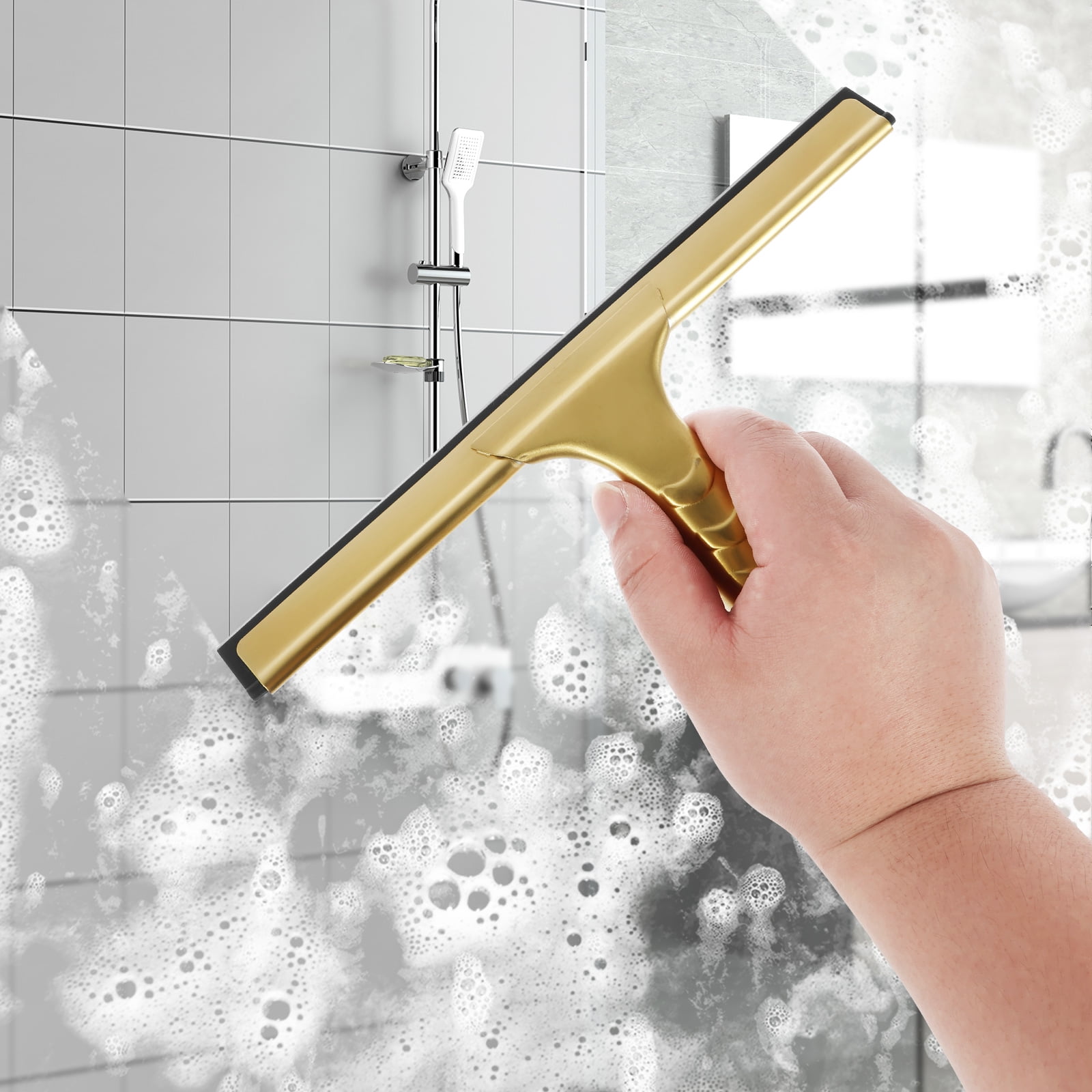 Shower Squeegee 10Inch Stainless Steel Window Squeegee with 2 Hooks ...