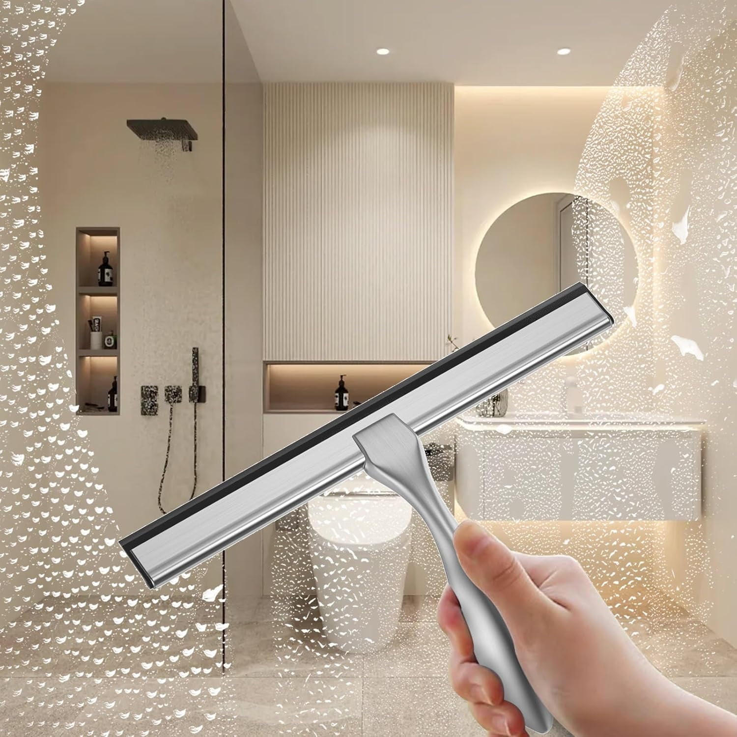 Shower Squeegee with Holder, Stainless Steel Blade for Streak-Free ...