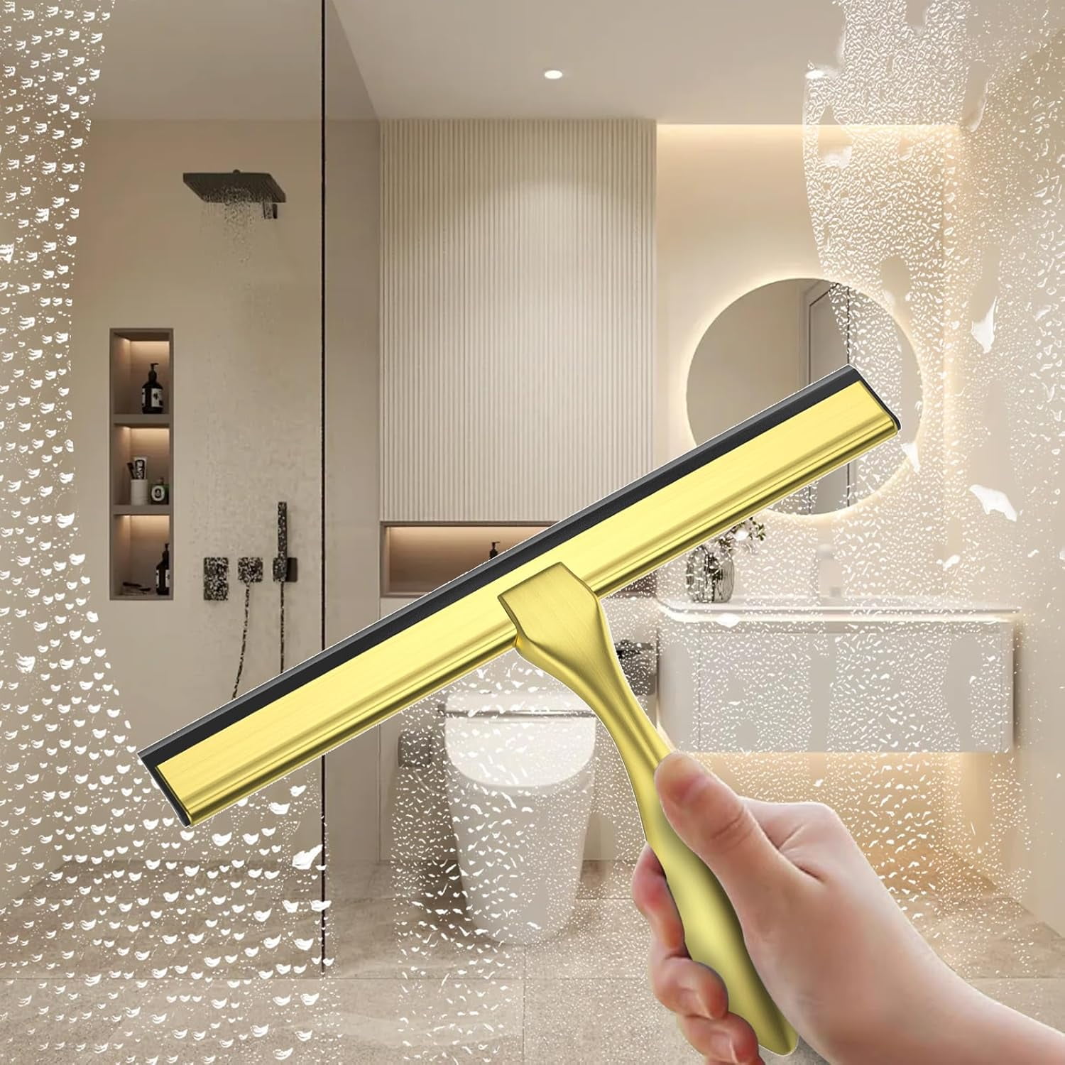 Shower Squeegee with Holder, Stainless Steel Blade for Streak-Free ...