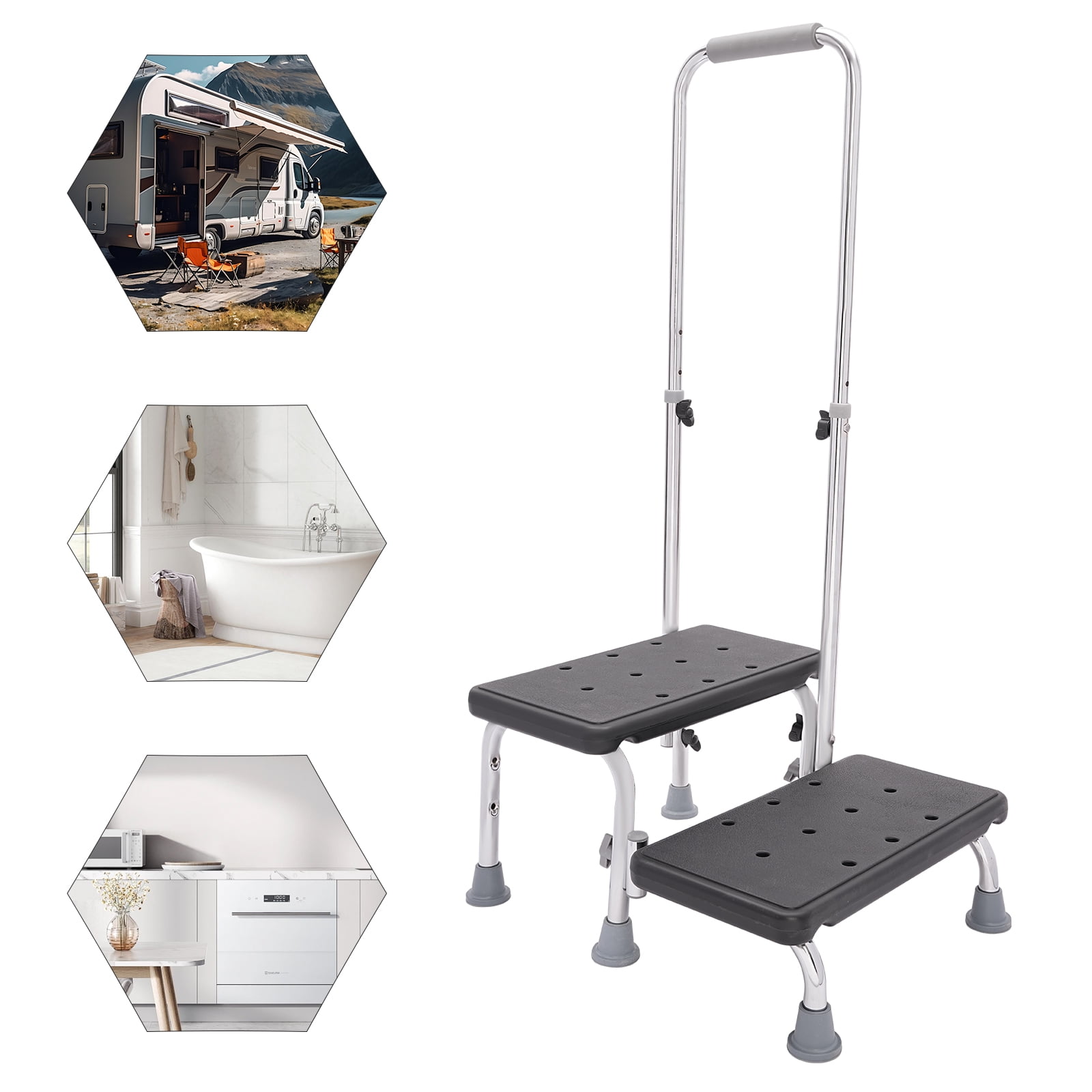 Shower Step Stool Handle for Elderly 2 Steps Medical Foot Step Stool ...