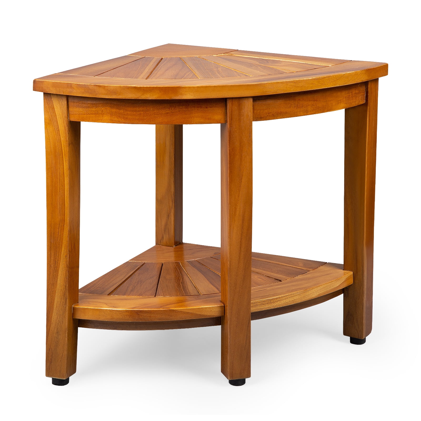 Shower Stool Natural Teak Wood Shower Bench with Curved Seat and Shelf ...