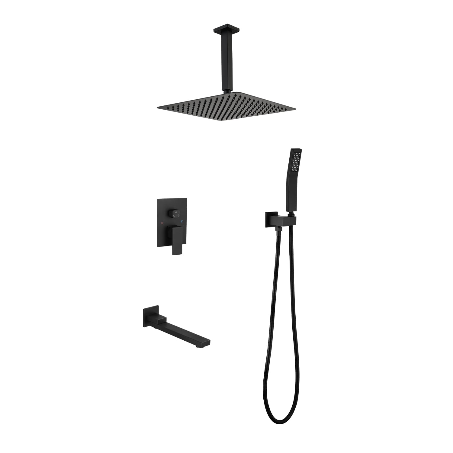 Shower System 16 Inch Square Bathroom Luxury Rain Mixer Shower Combo ...