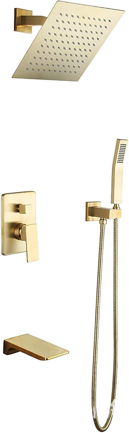 Shower System Brushed Gold Shower Faucet Set Wall Mounted Rain Shower Combo Set Single Handle ...
