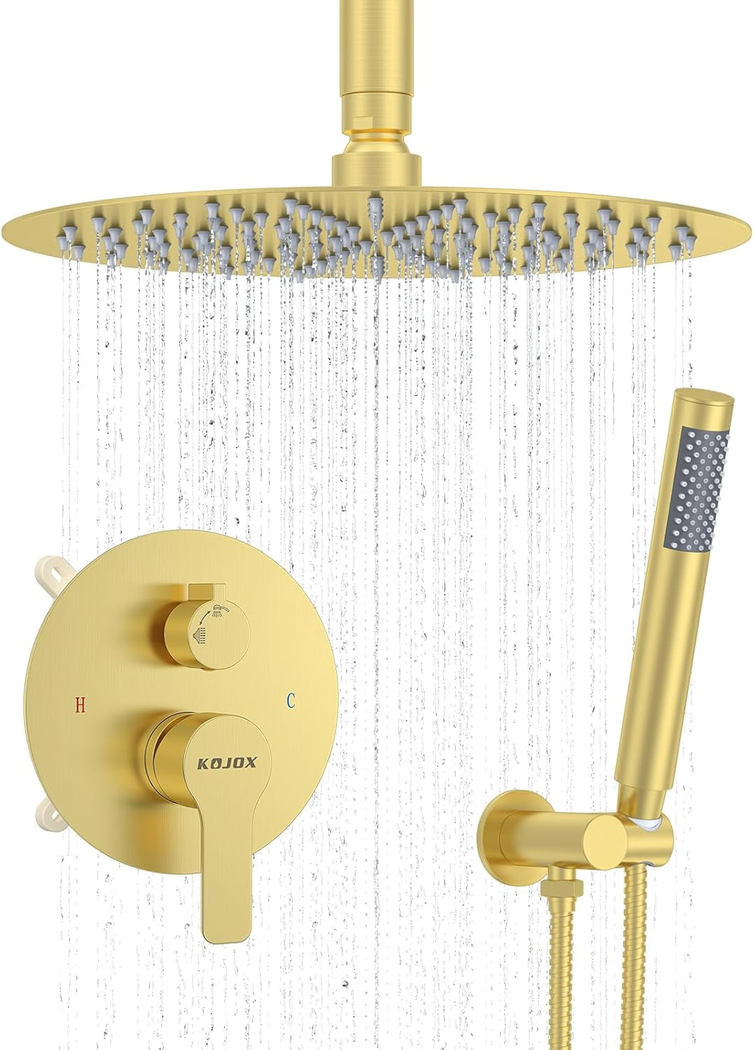 Shower System- Ceiling Shower Faucet Set with 12" Rain Shower head and ...
