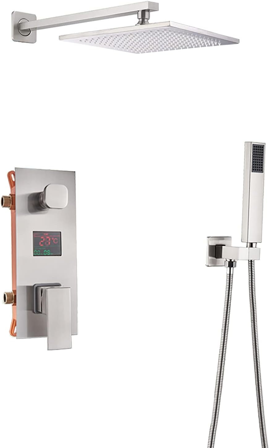 Shower System Concealed Brushed Nickel Shower Faucet Temperature ...