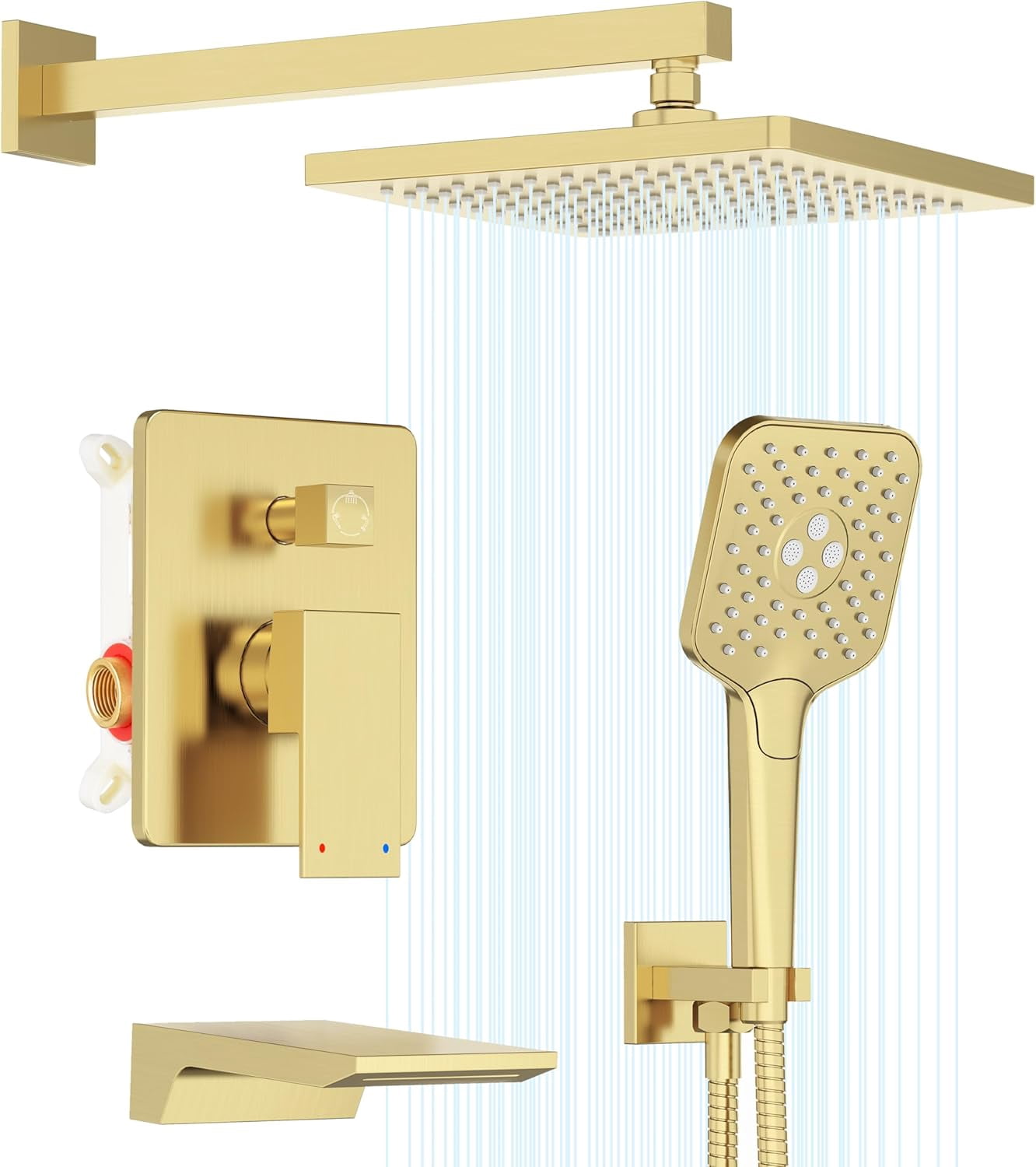 Shower System Gold Wall Mounted Shower Faucet Set for Bathroom with ...