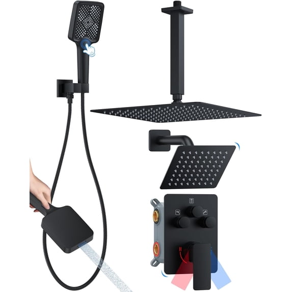 Shower System with Pressure Balance Valve Ceiling Mount Shower Faucet ...