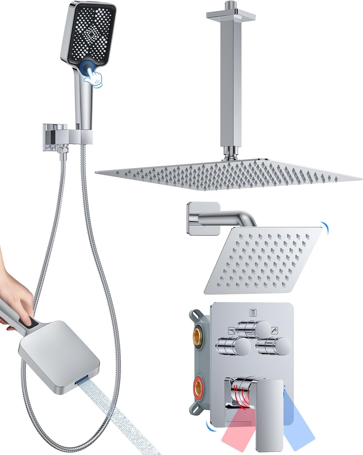 Shower System with Pressure Balance Valve Ceiling Mount Shower Faucet ...