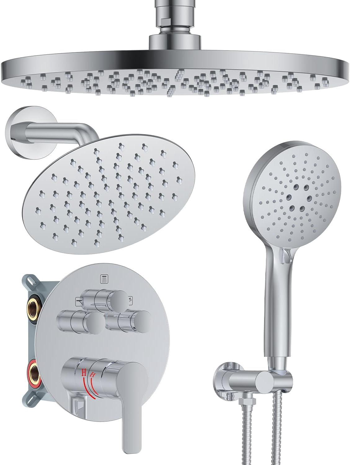 Shower System with Pressure Balance Valve Ceiling Mount Shower Faucet ...