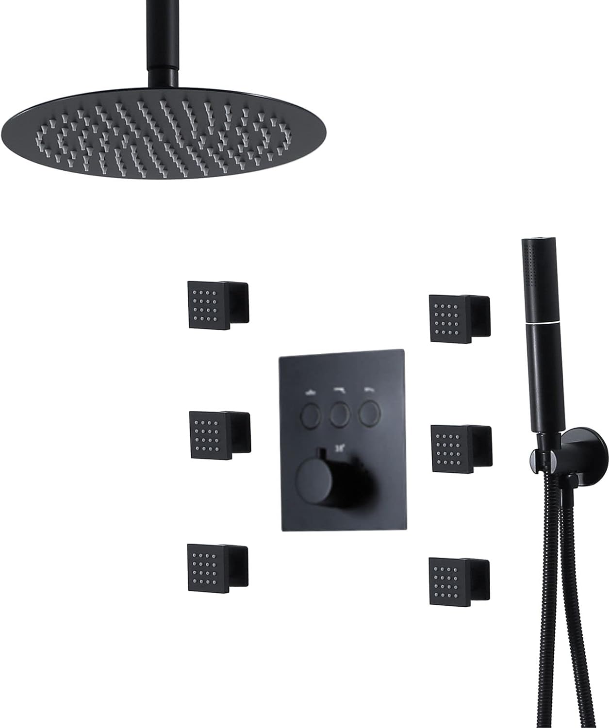 Shower System Thermostatic Shower Faucet Set 10" Round Rain Shower ...