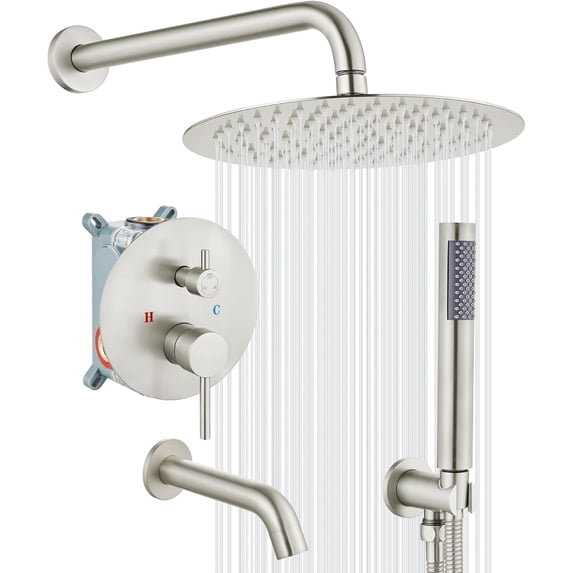 Shower System with Tub Spout Wall Mount Function Rough-in Valve Bathtub ...
