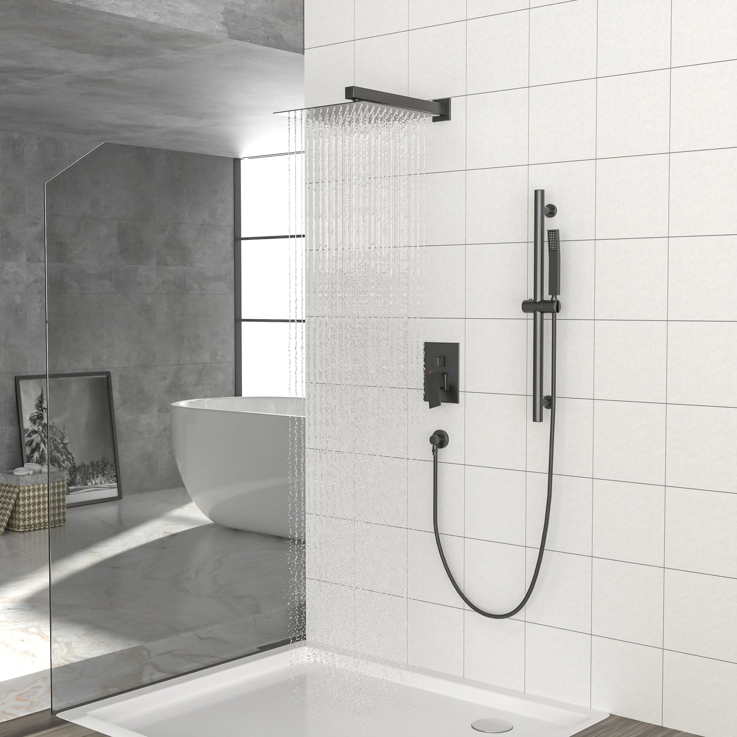 Shower System with Adjustable Slide 12 Inch Wall Mounted Square Shower ...