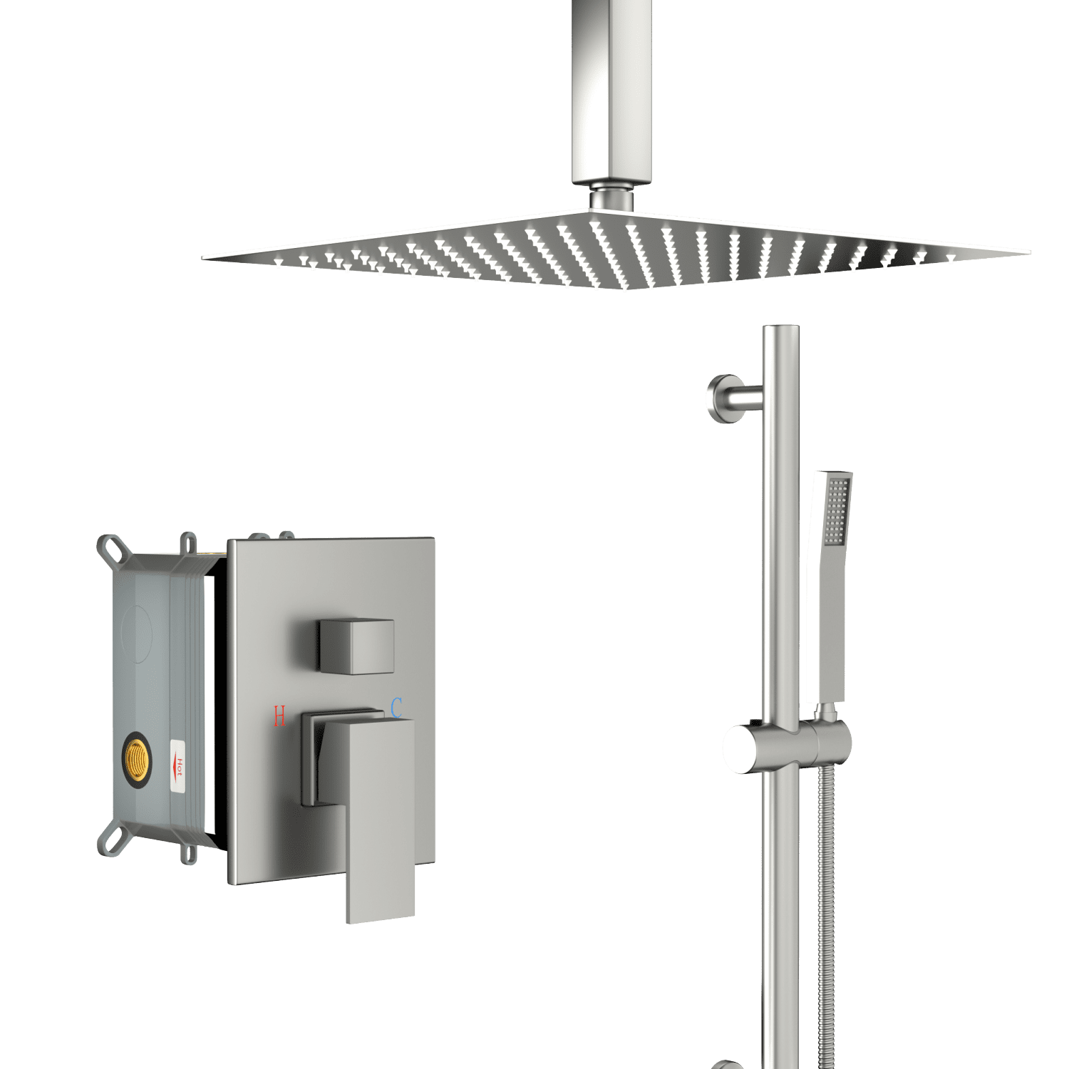 Shower System with Adjustable Slide 16 Inch Ceiling Mounted Square ...