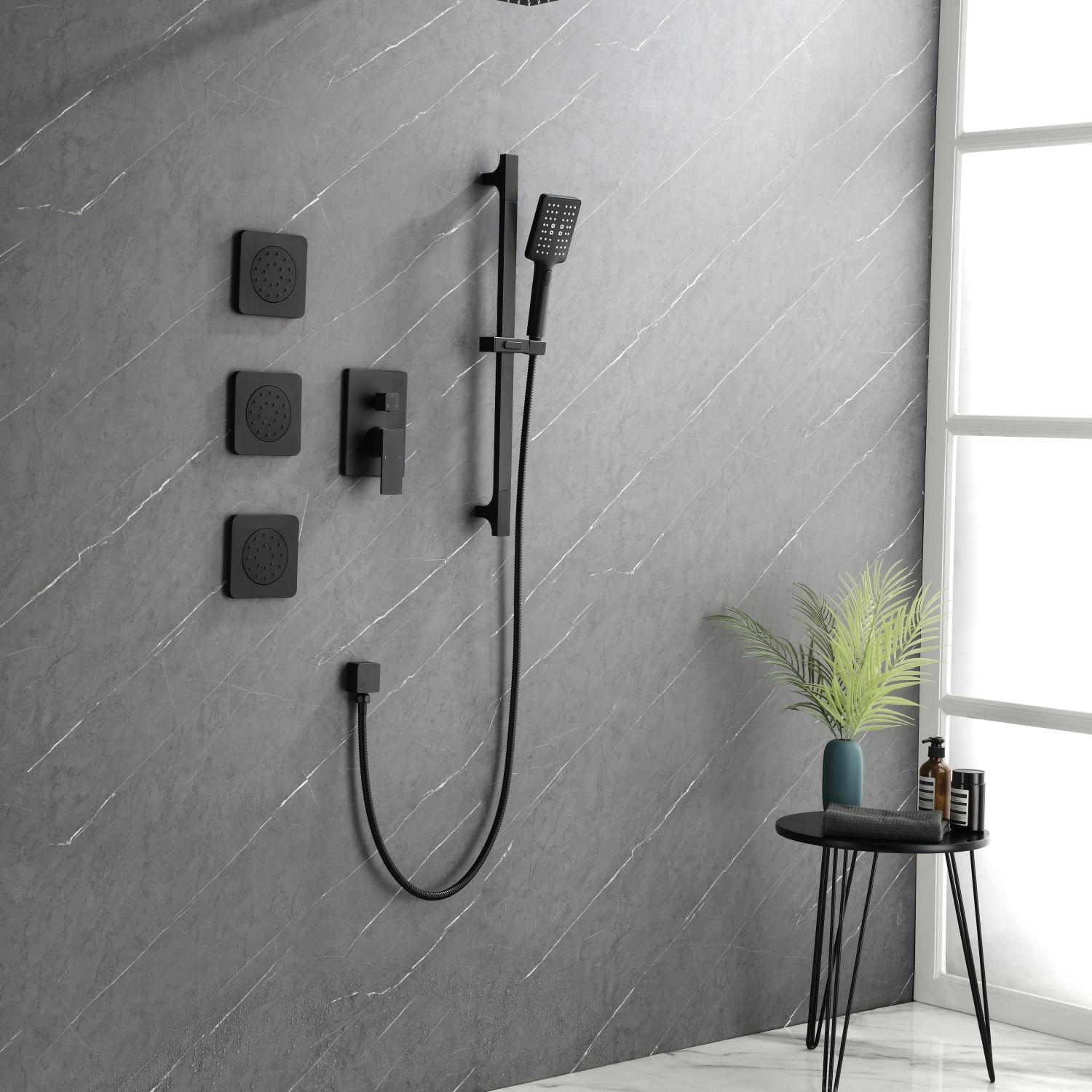 Shower System with Head Hand Shower Slide Bar Bodysprays Arm Hose Valve ...