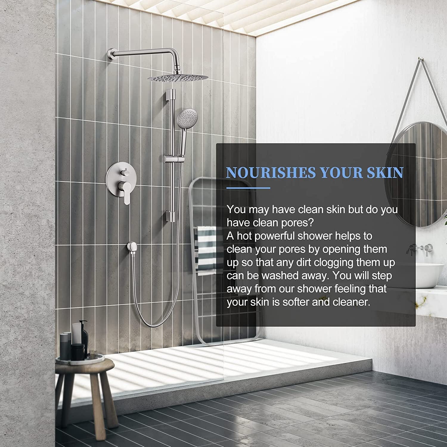 Shower System with Slide Bar,10" Rain Shower Head with 5-Setting ...