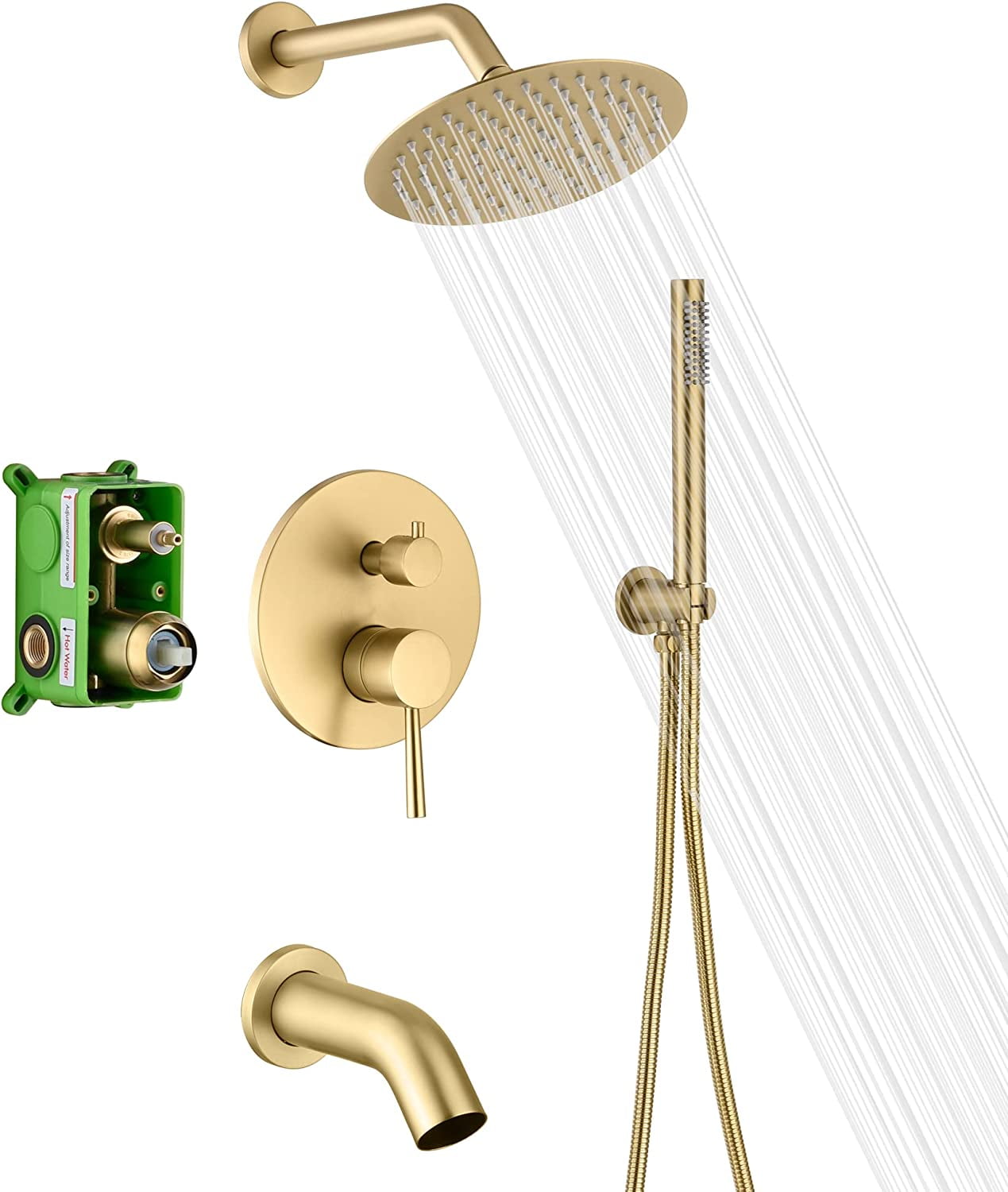 Shower System with Tub Spout and Handheld Shower, Brass Rain Shower Tub ...