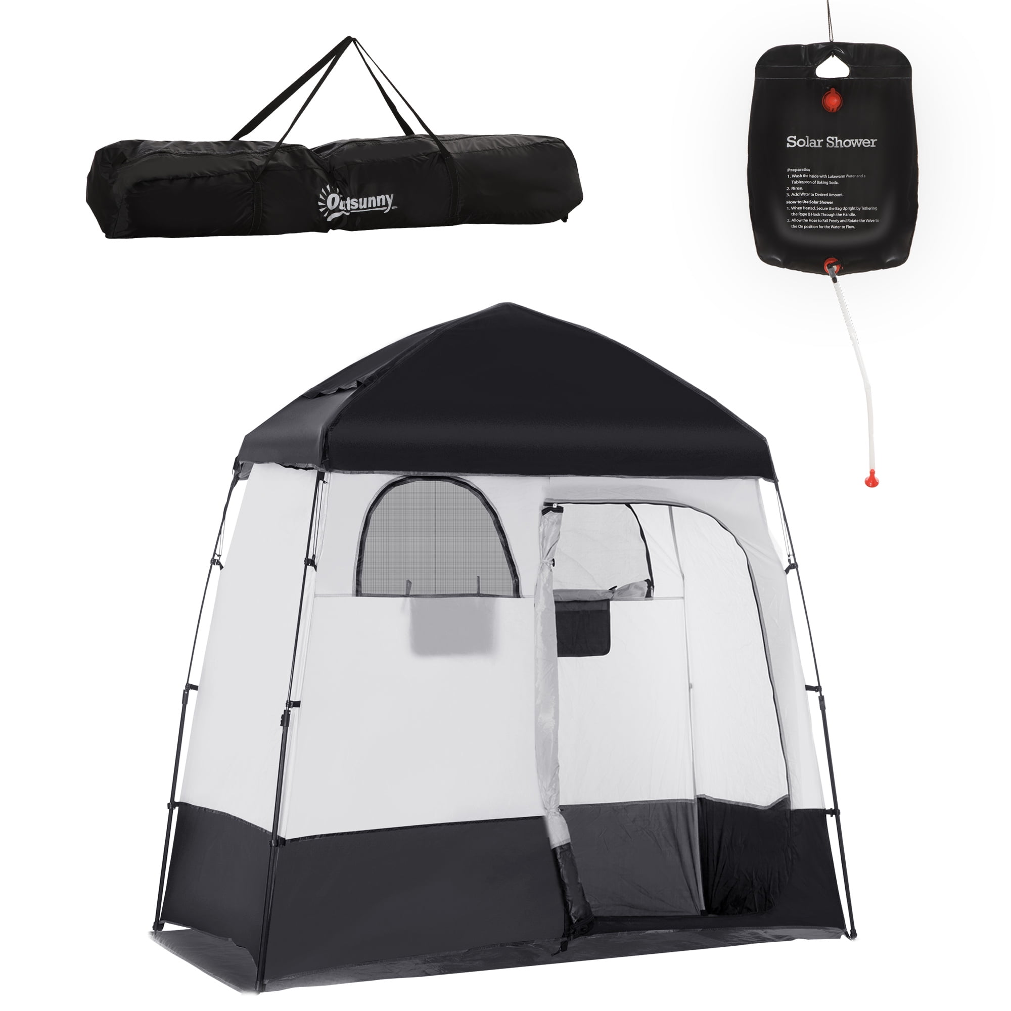 Shower Tent w/ Two Rooms, Shower Bag, Floor and Carrying Bag, Portable ...