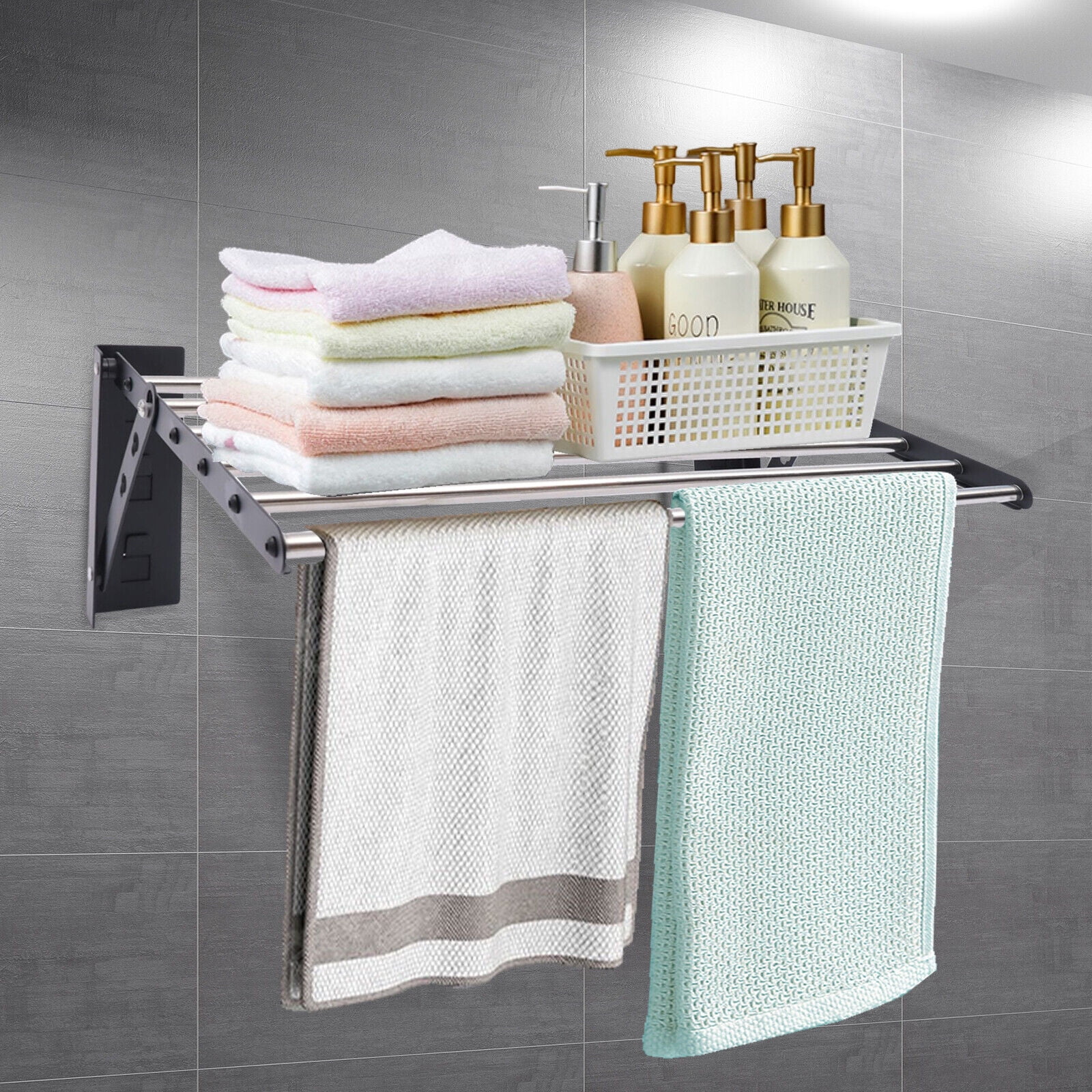 Shower Wall Mount Towel Rack Bathroom Hotel Storage Holder Shelf ...