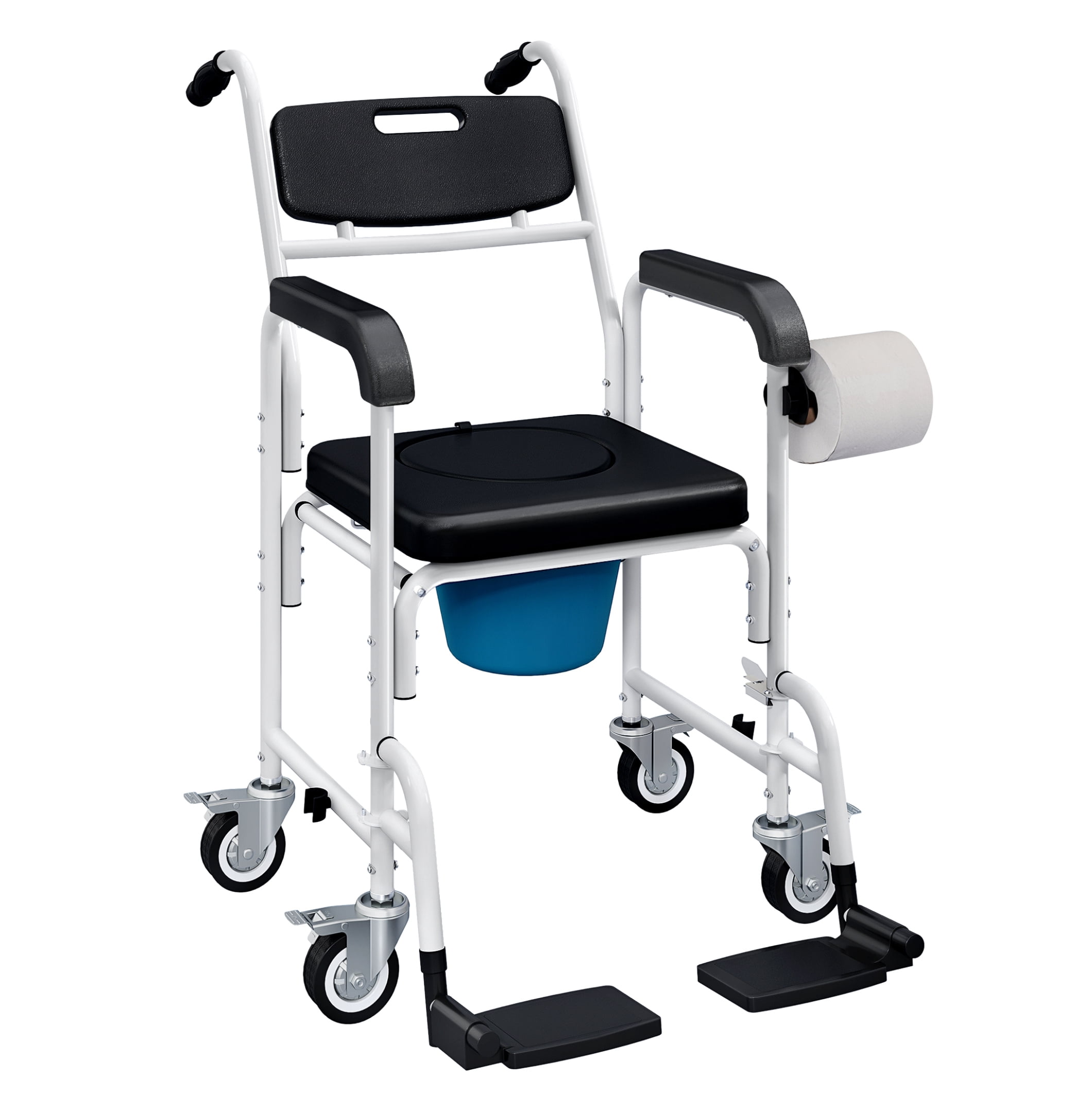 Shower Wheelchair for Seniors - Rolling Commode Chair with Wheels, Seat ...