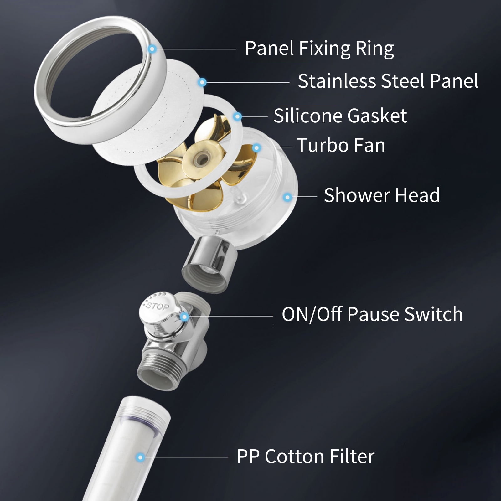 Shower Head Turbo Fan On Off Filter Pressure Head Fan On Off Pause