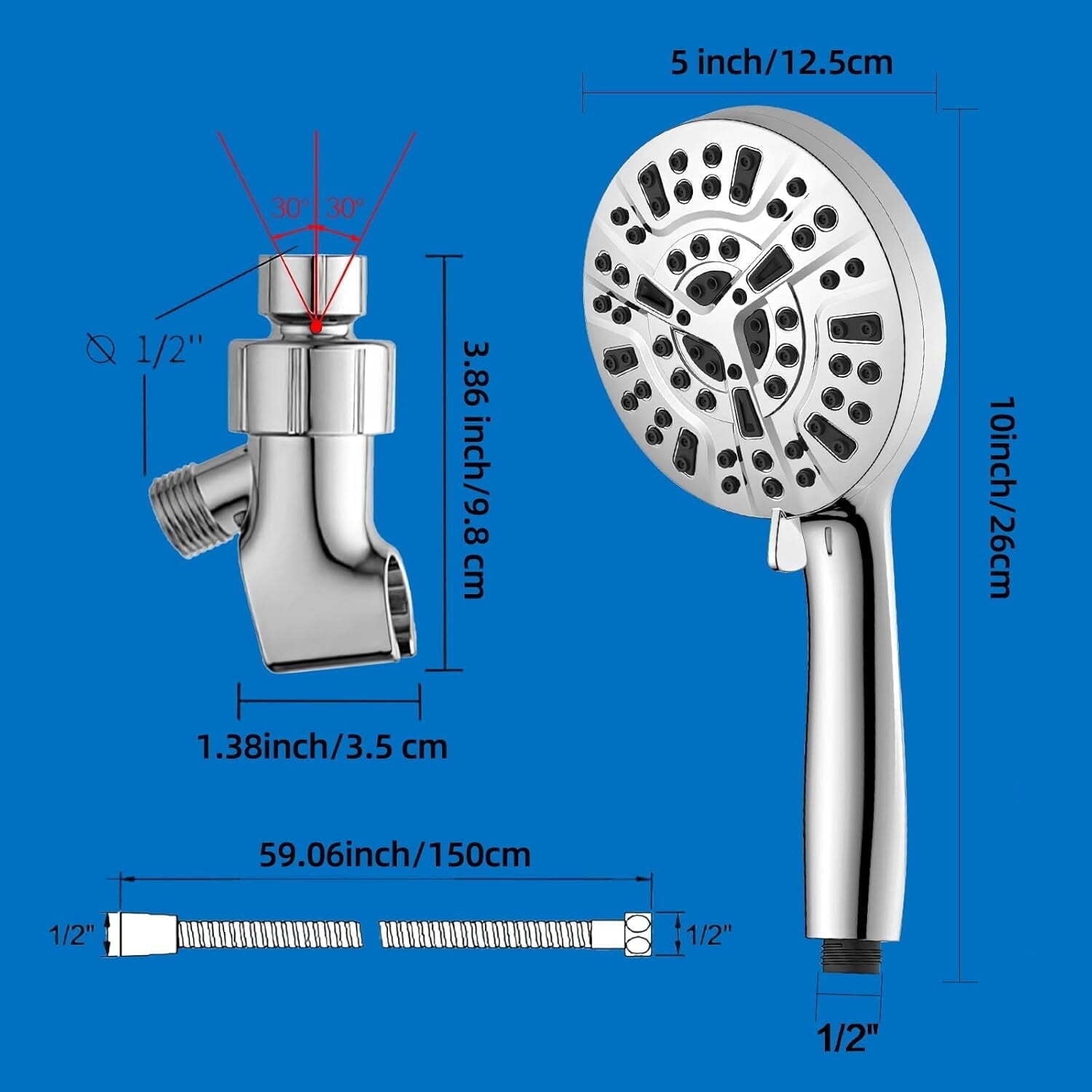 Showerhead w/ Magnetic Docking Brackets,High Pressure 10 Spray Modes ...