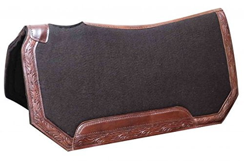 Showman 30 X 30 Brown Felt Saddle Pad W Floral Tooled Leather Trim
