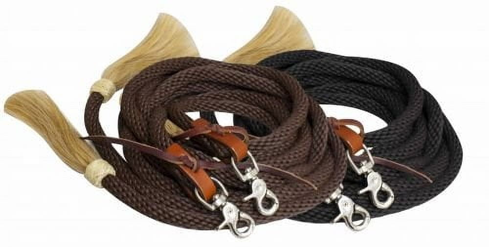 Showman 8ft Round Braided Nylon Split Reins with Horsehair Ends (Black ...